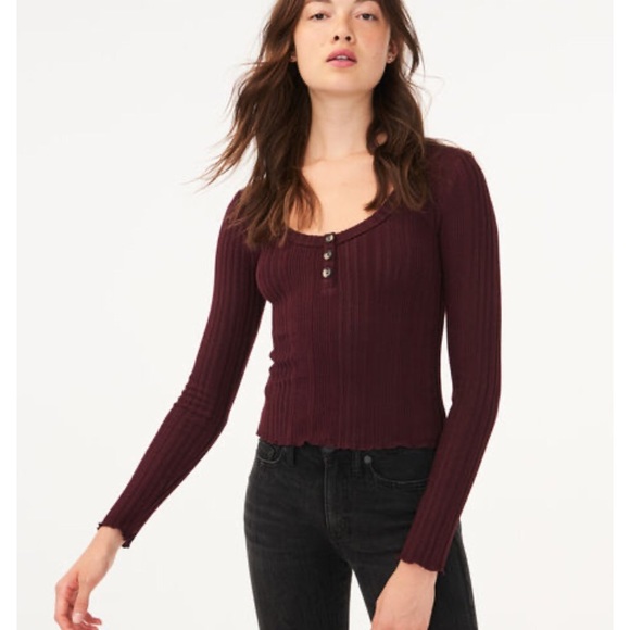 Aeropostale | Tops | Wine Red Long Sleeved Ribbed Henley Shirt | Poshmark